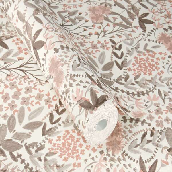 PAPIER PEINT FLEURS ROSES - TAUPE & ROSE - FLORAL - RASCH - Domaine Sol ...